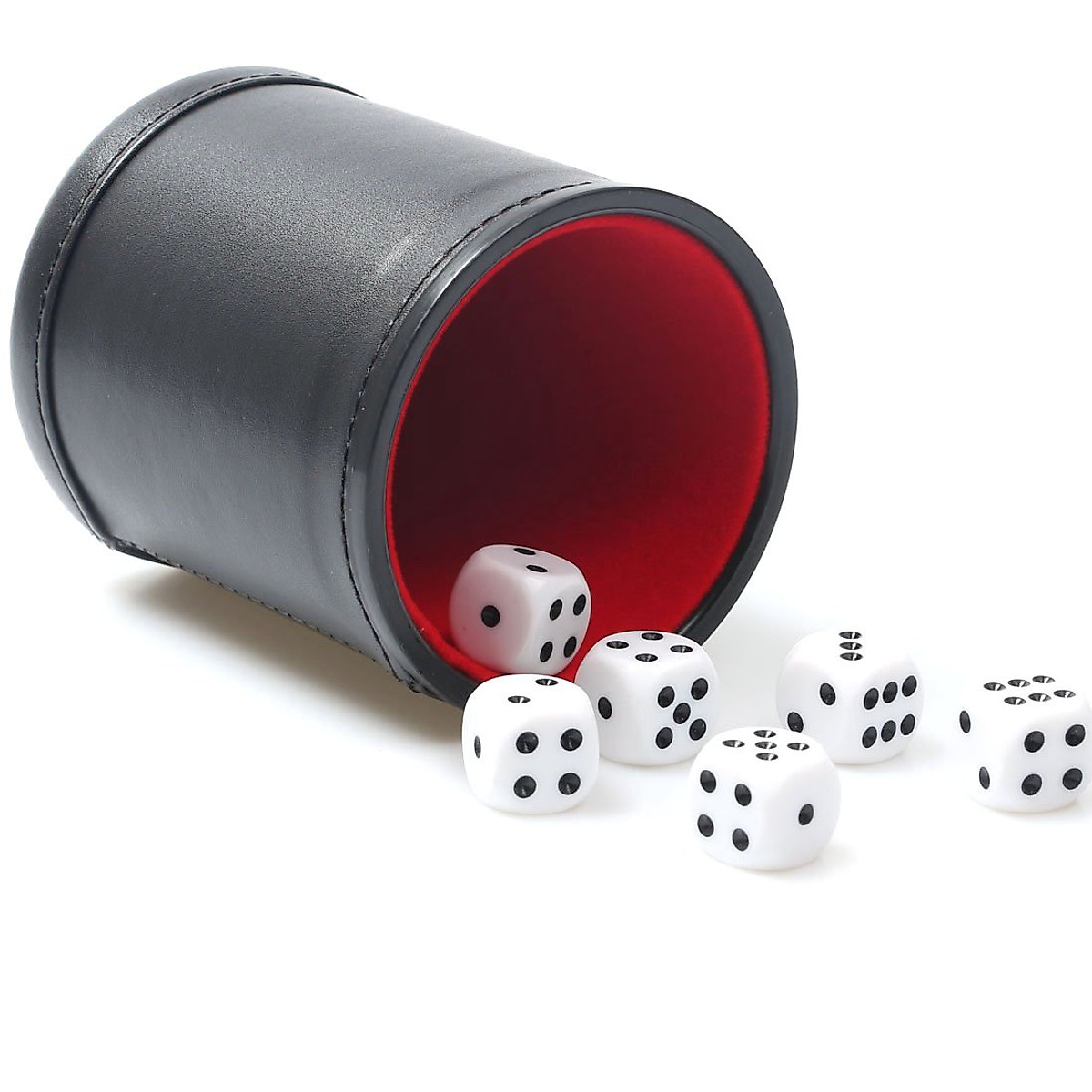 RERIVER Felt Lined PU Leather Dice Cup Set with 6 Dot Dices (Black, Pack of 1)