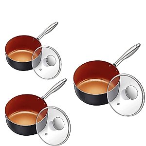 MICHELANGELO Saucepan Set with Lid, Nonstick 1Qt & 2Qt + 3QT Copper Sauce Pan Set with Lid, Small Pot with Lid, Ceramic Nonstick Saucepan Set, Small Sauce Pots, Copper Pot Set