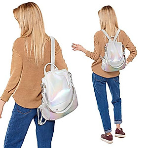 GALPADA Women Backpack Holographic Rainbow Shoulder Bag Satchel Travel Daypacks Leather Purse Anti- theft Backpack For Lady girls