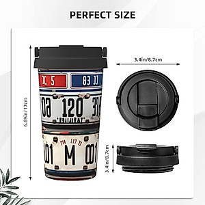 WANGXUEE Old License Plate Print 500ml Stainless Steel Travel Tumbler Double Wall Vacuum Insulated Coffee Mug