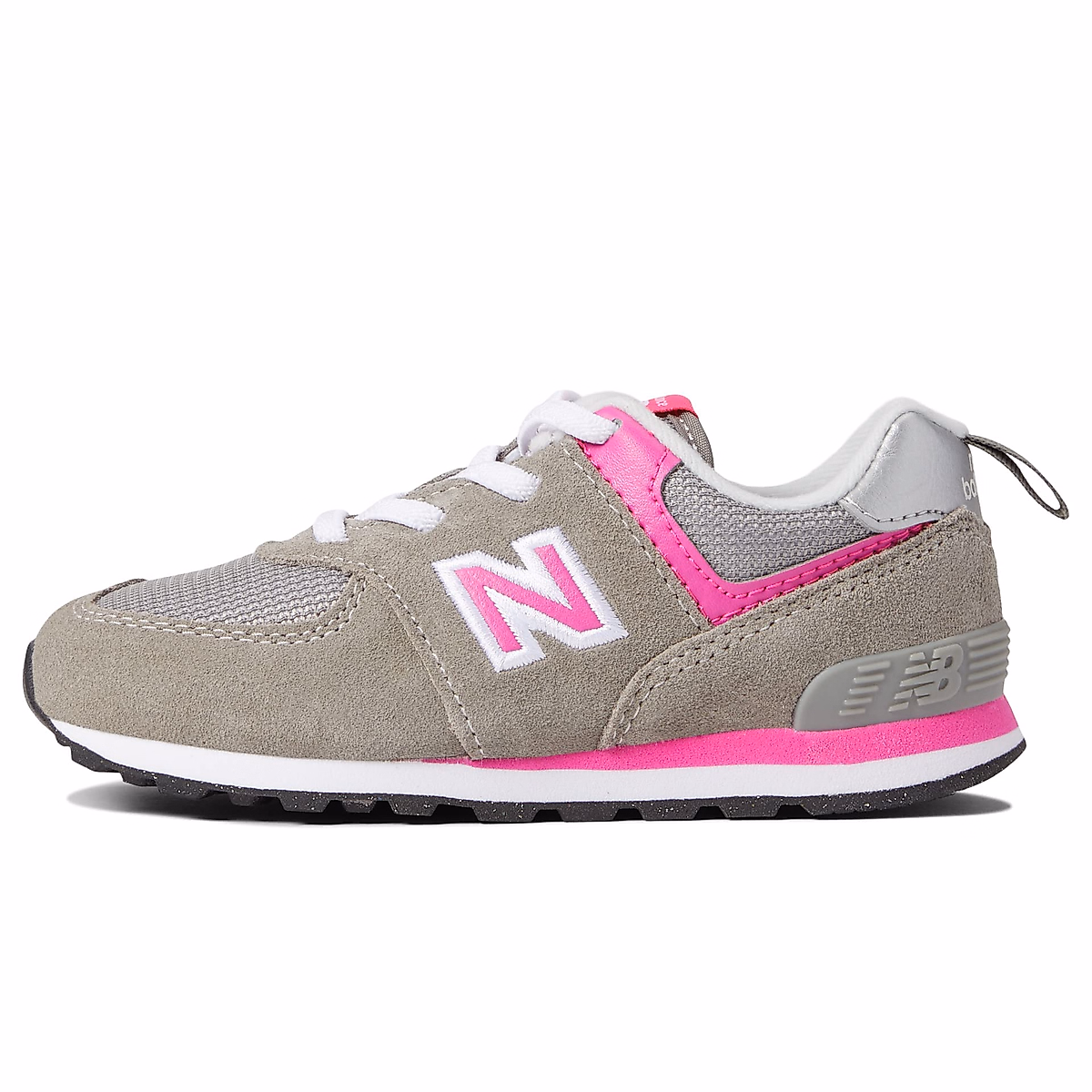 New Balance Baby Girls 574 Core Bungee Sneaker, Grey/Pink, 2 Infant