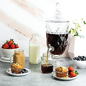 3.2 Quart Glass Iced Beverage Dispenser with Stainless Steel Spigot on Glass Pedestal, Decorative Mason Drink Dispenser For Parties, Sun Tea, Iced Tea, Water or Kombucha - 3 Liter
