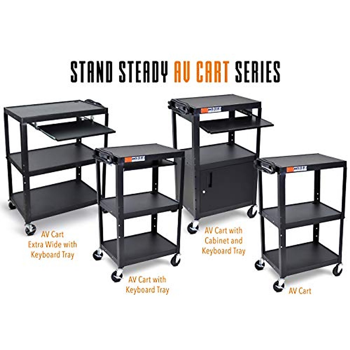 Line Leader AV Cart - Includes Height Adjustable Top Shelf - 15 ft Power Cord with Cord Management Included - Easy to Assemble (42 x 24 x 18 / Black)