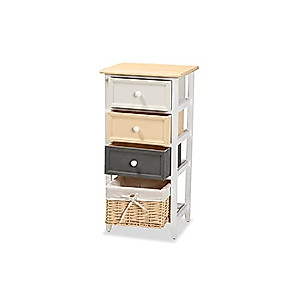 Baxton Studio Adonis Multi-Colored Wood 3-Drawer Storage Unit with Basket