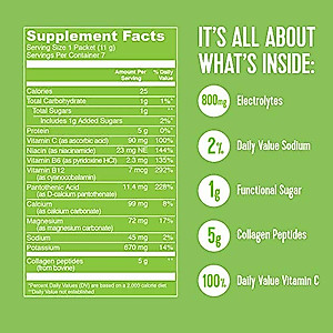 Vital Proteins Hydration Electrolyte Powder with Collagen - 1g Functional Sugar - 880mg Electrolytes - 100% DV Vitamin C (Lemon Lime, 7 Count)