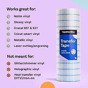 12" x 100' Roll of Clear Transfer Tape for Vinyl, Made in America, Vinyl Transfer Tape with Alignment Grid for Cricut Crafts, Decals, and Letters