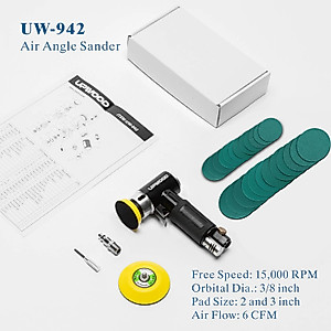 2'' 3'' Mini Orbital Air Sander by UPWOOD, Small Pneumatic Random Orbital Sander Kit with Hook And Loop Sanding Pads 24pcs Sandpapers