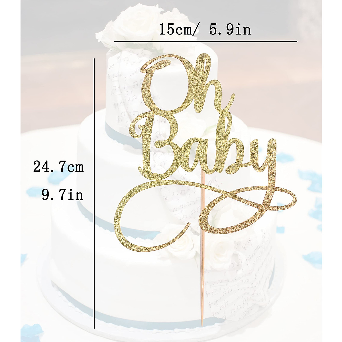 AHAORAY Oh Baby Cake Topper - Premium Gold Baby Birthday Party Cake Decoration Supplies, for Baby Shower/Gender Reveal Party/Baby Party Photo Booth Props