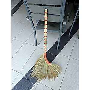Generic Handmade Grass Thai Broom Extra Thick Bristle Brush Head Traditional Asian Whisk Sweeper Broomcorn Plus 100 Percent Cotton Dust Cover, 40 x 18 x 1.5 inch, Red