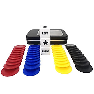 Ahoper Left Right Center Dice Game Prime Set with 3 Dices + 40 Chips (Colorful) (4 Mixed Colors)
