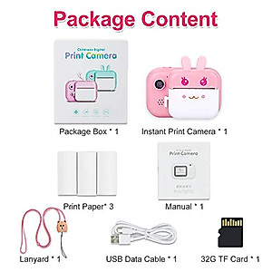 MINIBEAR Instant Camera for Kids Digital Camera for Girls Toddler Camera with Print Paper, 40MP Kids Video Camera Child Selfie Camera Toy Camera Kids Camcorder 2.4 Inch Screen and 32GB TF Card (Pink)