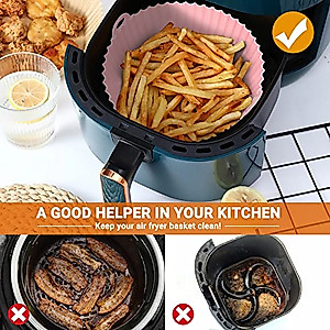 Suice Air Fryer Silicone Pot 7.5 Inch, Round Silicone Liner for 3-5qt Air Fryer, Reusable Silicone Baking Tray Replacement of Paper Liner Non Stick Air Fryer Basket Pink Kitchen Appliance Accessories