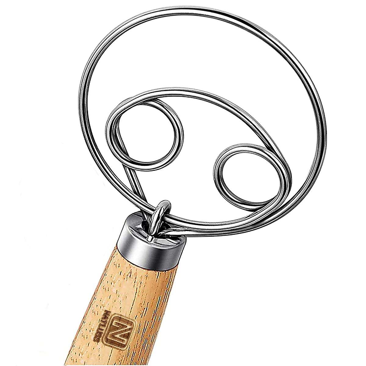 Natluss Original Danish Dough Whisk Dutch Style 13" Stainless Steel Large Wooden Hand Dough Mixer Baking Tool For Bread, Batter, Cake, Pastry, Pancake mixer, Cookie Dough Mixer For Cooking and Baking