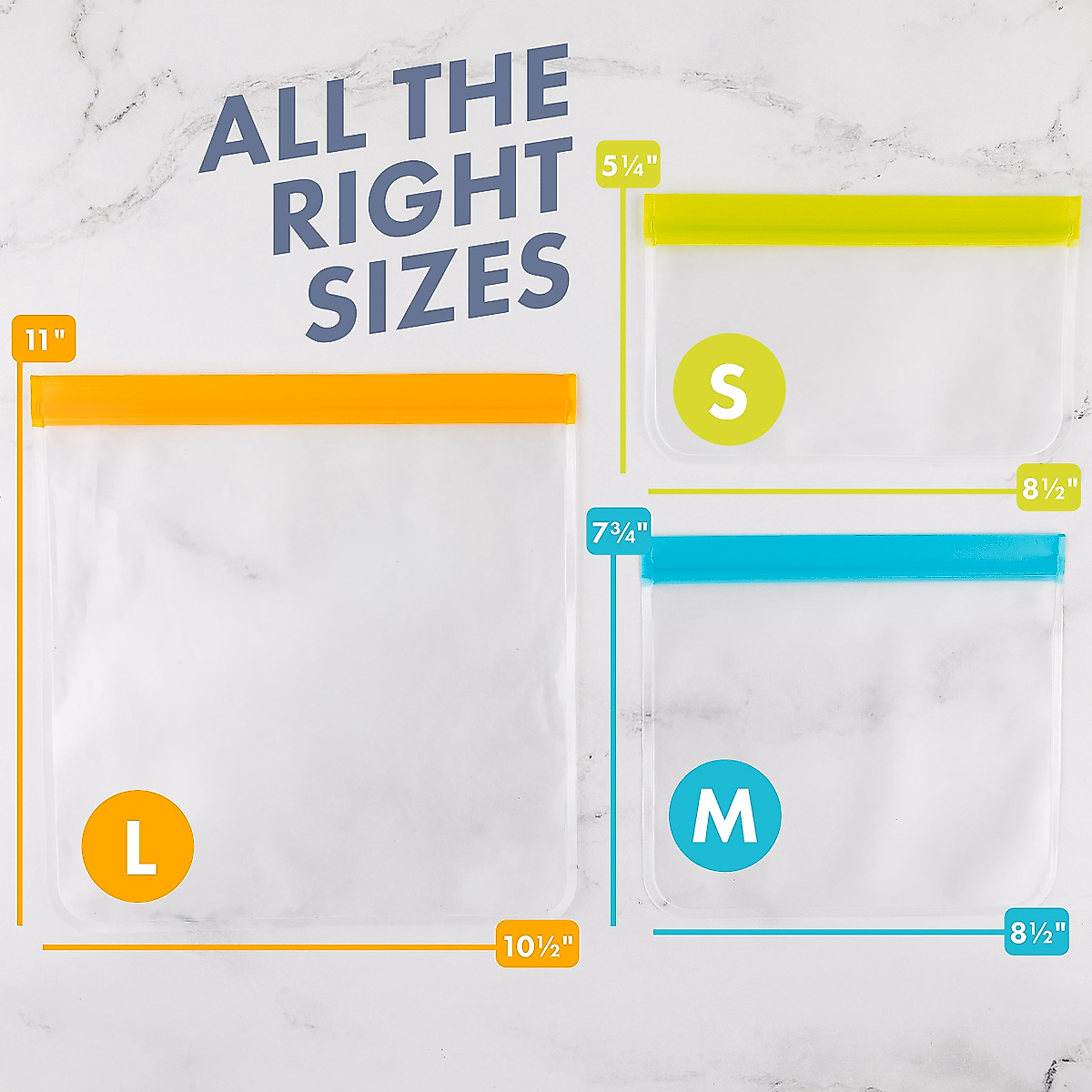 Pack of 10 Freezer Bags - BPA-FREE - Reusable Food Grade Storage Bags - Leakproof, - 2 Gallon Size, 4 Snack Size, 4 Sandwich Bags.