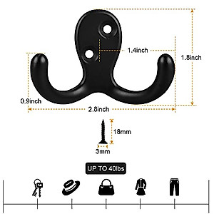 12 Pack Coat Hooks, Wall Mounted Hooks for Hanging Clothes/ Towels/Robe/Door Hooks, Double Prong DIY Coat Rack Hanger Hooks with Screws for Bedroom/Bathroom/Entryway/Kitchen Farmhouse, Rustic Hooks