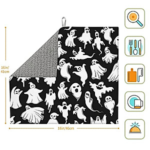 Halloween Goth Printed Drying Mat For Kitchen Ultra Absorbent Microfiber Dishes Drainer Mats Non-Slip Silicone Quick Dry Pad - 18 X 16inch