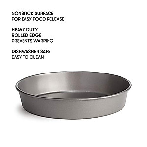 Cooking Light 9 Inch Round Baking Cake Pan Carbon Steel Quick Release Coating, Non-Stick Bakeware, Heavy Duty Performance, Gray