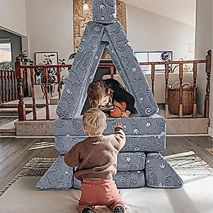 MeMoreCool 10-Piece Kids Couch Sofa, Modular Toddler Couch Glow Sofa for Playroom Bedroom, Fold Out Couch Play Couch for Kid Girl Boy, Kids Convertible Sofa Sectional Foam Playset Couch Set, Dino