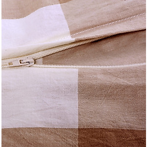 Home Soft Things 100% Washed Cotton Duvet Cover 3 Piece Set, King 102" x 90", Coffee Gingham Check Plaid Bedding Set with Zipper Closure, Ultra Soft and Easy Care, 1 Duvet Cover 2 Pillow Shams