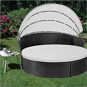 FSJITF Outdoor Weatherproof Sunproof Waterproof 75in Round Bed Cover,with Elastic Round Sofa Sun Bed Cushion Cover, Replacement Patio Furniture daybed Bed Cushion Cover,Covers ONLY (Gray)