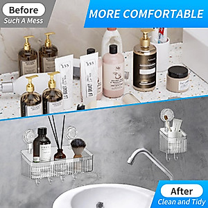 Iseobuoco 2 Pack Clear Shower Caddy Suction Cup, NO-Drilling Removable Shower Shelf, Plastic Shower Basket Organizer for Bathroom Storage & Kitchen,One Second Installation,Rustproof Waterproof