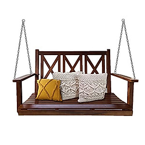 BACKYARD EXPRESSIONS PATIO · HOME · GARDEN 914894 4ft. Rustic Finished Fir Wood (2) Person Porch Swing | Capacity 450lbs, Mahogany
