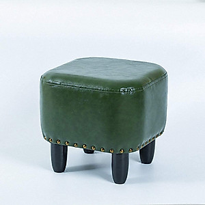 RILOOP Pu Leather Footstool Footrest Foot Stool Ottoman Pouffe Padded Square Seat Chair with 4 Legs Wooden/Green