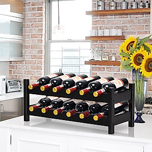 COSTWAY Wine Rack, Bamboo 12 Bottles 2-Tier Wine Display Rack for Countertop Home Kitchen Pantry, Free Standing Wine Storage, Rack Tabletop Wine Rack (Brown)