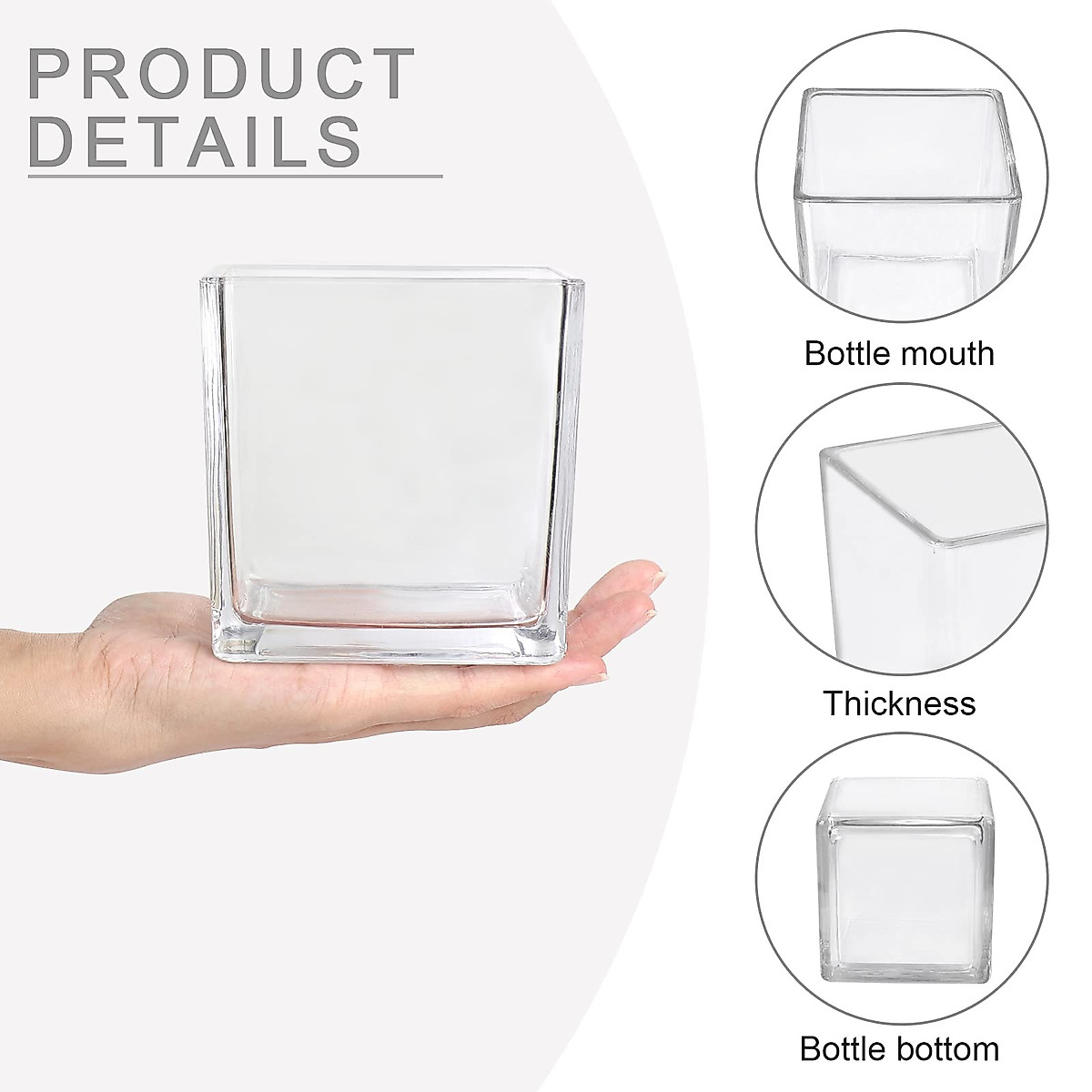 6 Pack Clear Square Glass Vases, Planter Terrarium Flowers Vase Candle Holder for Home,Garden, Wedding Centerpiece Decorations and Formal Dinners (Width 4", Height 4")