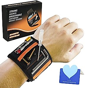 HFJC Strong Magnetic Wristband for Holding Screws Nails Drill, Cool Wrist Magnet Gadget Tool Gifts for Men Dad Husband Him Carpenter