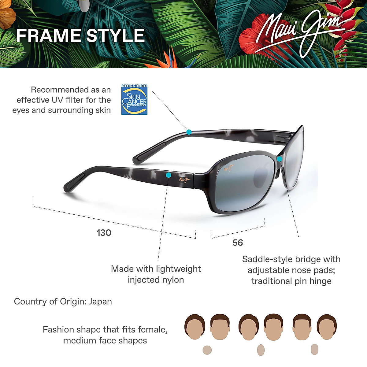 Maui Jim Women's Koki Beach Polarized Fashion Sunglasses, Black and Grey Tortoise/Neutral Grey, Medium