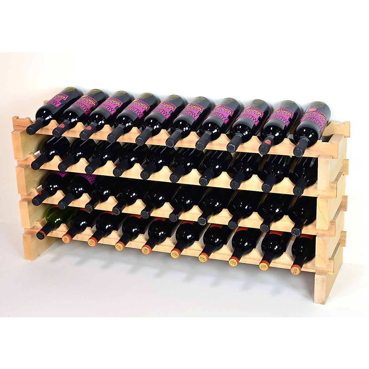 Modular Wine Rack Beechwood 40-120 Bottle Capacity 10 Bottles Across up to 12 Rows Newest Improved Model (40 Bottles - 4 Rows)