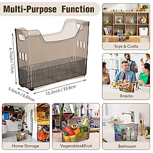 Baderke 4 Pcs Freezer Organizer Bins with Wheel Gray Plastic Narrow Storage Containers for Fruit (10 x 13.3 x 3.5'')