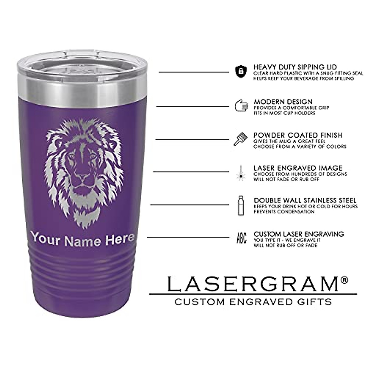 LaserGram 20oz Vacuum Insulated Tumbler Mug, Manicure, Personalized Engraving Included (Dark Purple)