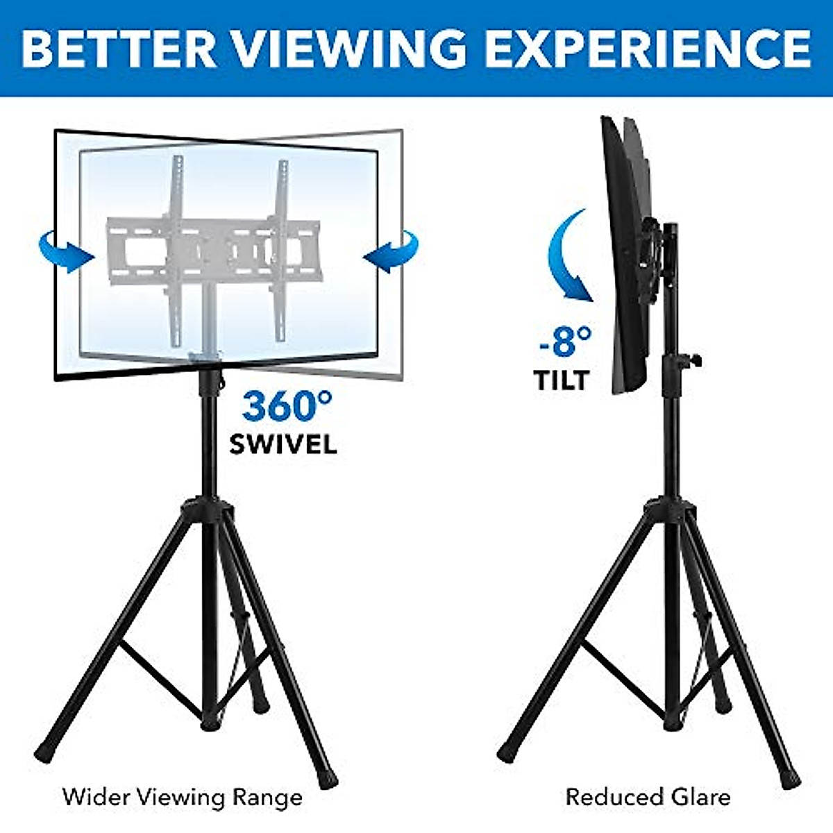 Mount-It! TV Tripod Stand - Portable TV Stands for Flat Screens - Indoor or Outdoor TV Pole Stand - Television Tripod Stand for 32-70 Inches Screen - Single Pole TV Stand with 77lbs Capacity