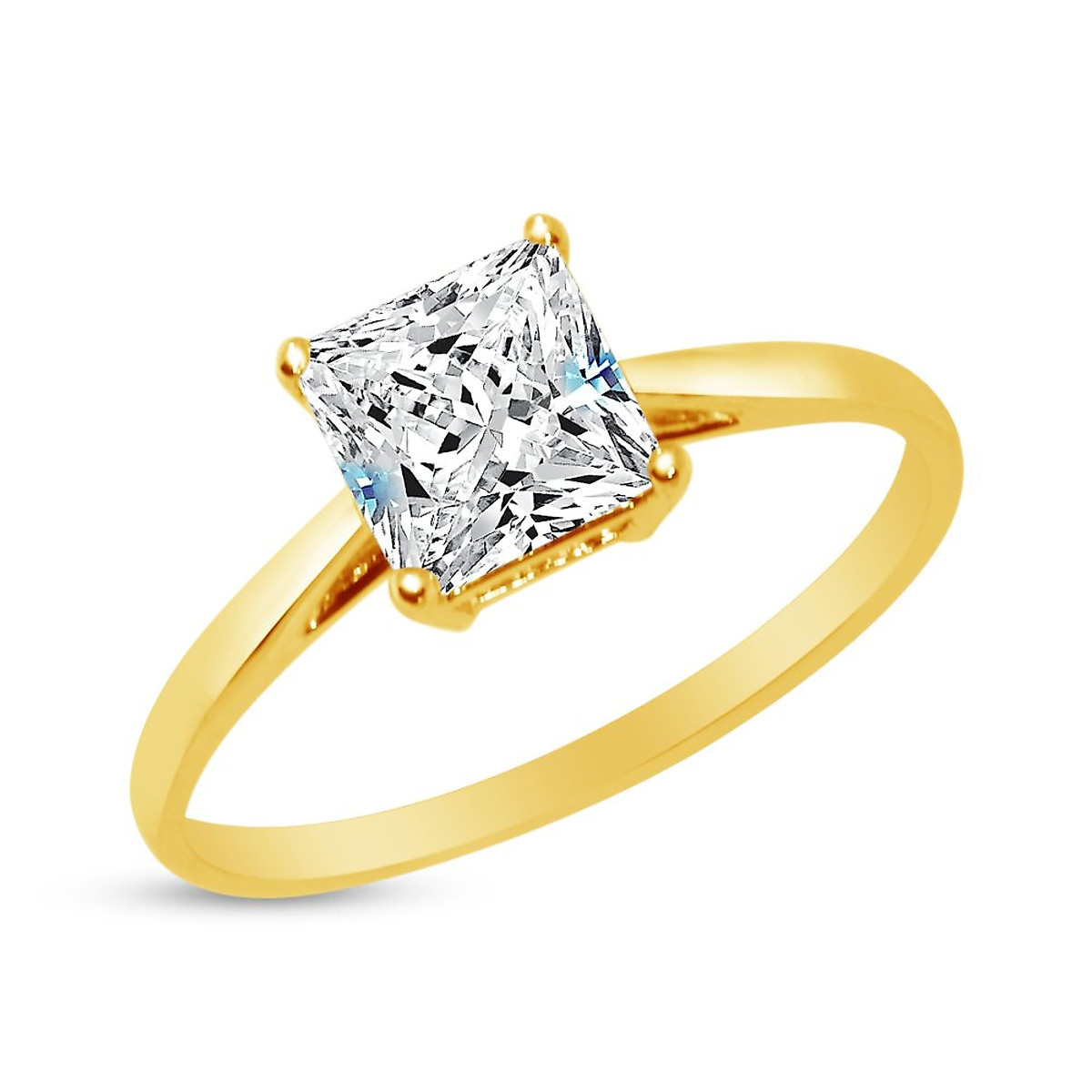 Size - 6.5 - Solid 14k Yellow Gold Princess Cut Thin Band Solitaire Wedding Engagement Ring CZ Cubic Zirconia 1.0ct.
