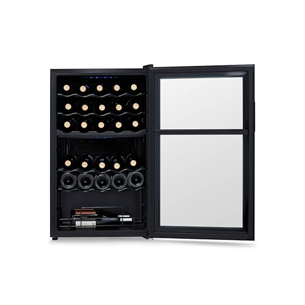 Luma Comfort Shadow Series Wine Cooler Refrigerator 33 Bottle Dual Temperature Zones, Freestanding Mirrored Wine Fridge with Double-Layer Tempered Glass Door & Compressor Cooling,Black