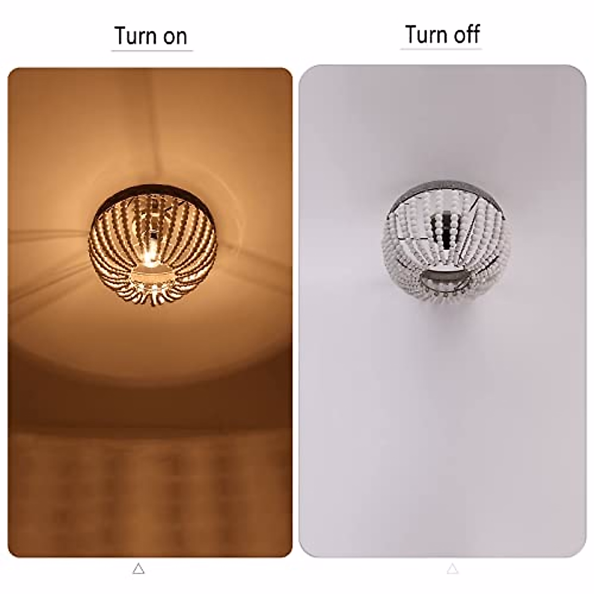 JEUNEU Wood Beaded Chandelier Boho Farmhouse Light Fixture Oak White Rustic 1 Light Semi Flush Mount Ceiling Light Fixtures for Hallway Baby's Nursery Bedroom Kitchen Living Room Island Living Room