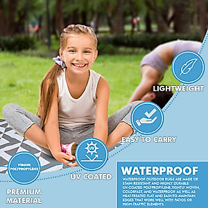 NAQSH Outdoor Indoor Plastic Rug with Loops - Foldable Reversible Outdoors Waterproof and Washable Patios Garden Decor (Geometry Grey, 3 x 5 ft)