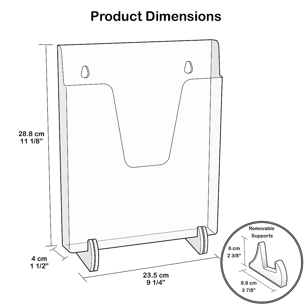 Acrimet Pocket File Holder Vertical Design Brochure Display (for Wall Mount or Countertop Use) (Removable Supports Included) (Letter Size) (Black Color)