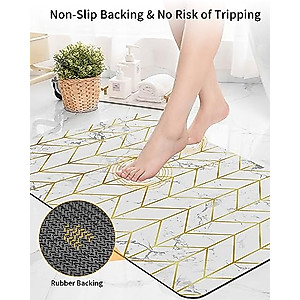 Gogobebe Super Absorbent Diatom Mud Mat Abstract Yellow Geometric Chevron Marble Texture Quick-Drying Thin Bath Mat Non-Slip Bathtub Mat Anti-Skid Rubber Bathroom Shower Mat 16x24in