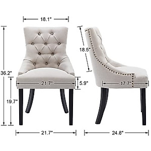 EALSON Set of 2 Linen Dining Chairs Elegant Tufted Back with Nailed Trim Home Kitchen Dining Room Chairs Armless Accent Side Chairs Solid Rubber Wood Legs, Set of 2 (Beige)