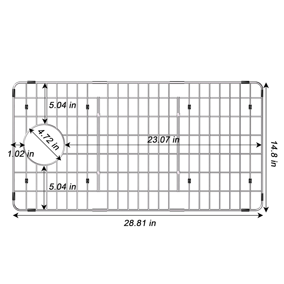 Large Metal Sink Protector for Kitchen Sink,Stainless Steel Sink Bottom Rack 28.8" X 14.8",Kitchen Sink Grate with Side Drain Hole, Kitchen Sink Grid with Strainer for Single Bowl
