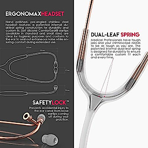 MDF Rosegold MD One Stainless Steel Stethoscope, Adult, White Tube, Rosegold Chestpieces-Headset, MDF777RG29