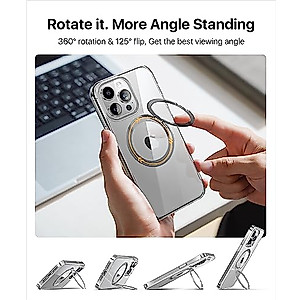 andobil [Upgraded] for iPhone 14 Pro Max Clear Case with 360° Rotatable Ring Stand [Compatible with MagSafe] [Military Grade Protection] Magnetic Invisible Kickstand, Ultra Clear