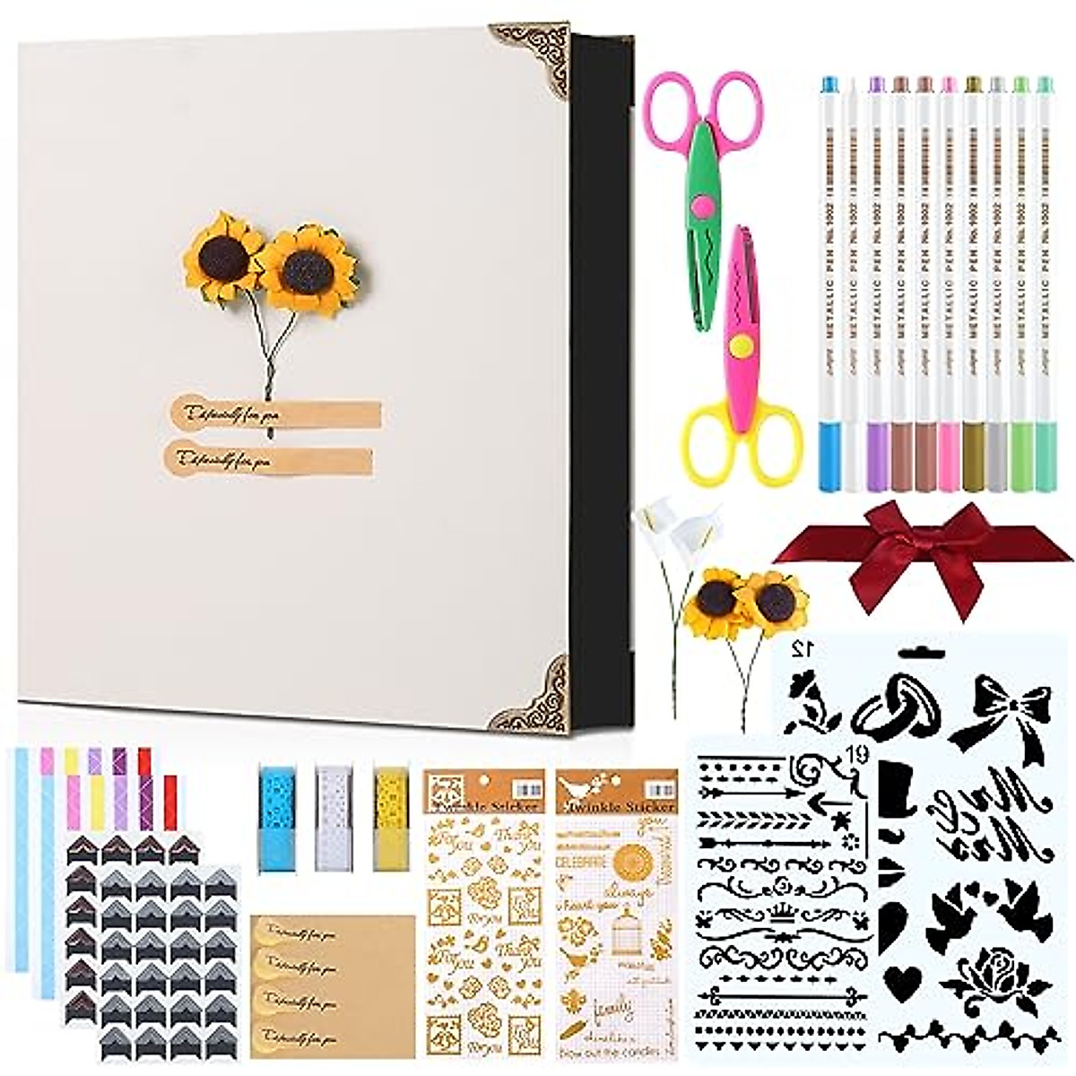 amassan Photo Album Scrapbook 60 Pages Hardcover 8.5 x 11 Inch with Scrapbook Supplies kit, 3 Rings Black Paper Memory Album for Wedding, Family