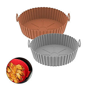 4Pack Air Fryer Silicone Liners Pot for 3 to 5 QT Silicone Basket Disponsable Oven Liner Accessories Reusable Replacement of Flamable Parchment Paper Brown Blue Gray Pink