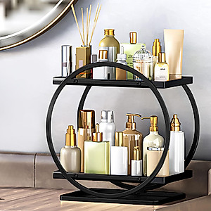 LIJINGCHEN Makeup Organizers and Storage, 2 Tier Metal Perfume Skincare Cosmetics Bathroom Countertop Organizer Rack for Vanity, Bedroom, Kitchen, Living Room, Dressing Desk (Black)