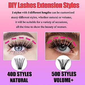 Lash Cluster DIY 280Pcs Mix 40D 50D 10-16MM Individual Lash Extension Cluster Lashes Wispy Fluffy C D Curl False Eyelash Clusters Thin Band Soft to DIY at Home by TIMELABS (40D+50D)
