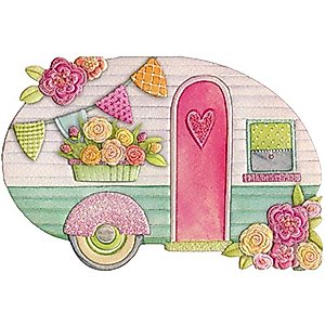 Pictura Camper with Pink Door Sienna Garden Die Cut Feminine Birthday Card for Her/Woman